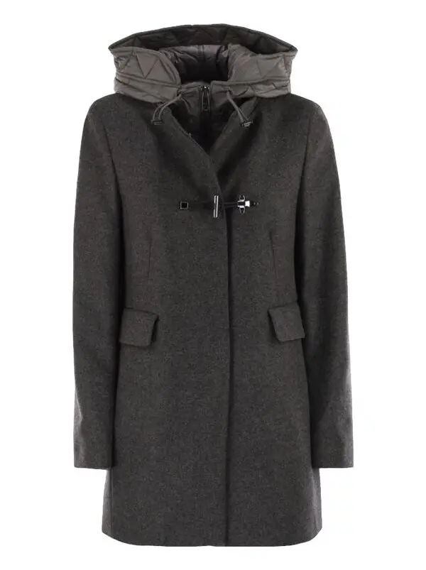 FAY Wool-blend Coat With Padded Bib And Hood - Grey