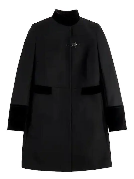 FAY Coat Crafted In Wool Blend With Velvet Details - Black