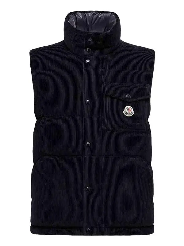 Moncler Corduroy Vest With Down Filling - Navy Blue