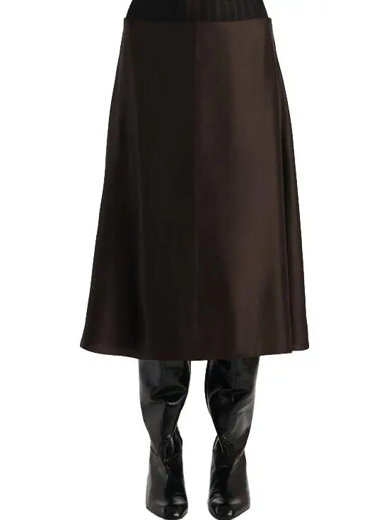 Khaite Nania A-line Satin Midi Skirt - Bark