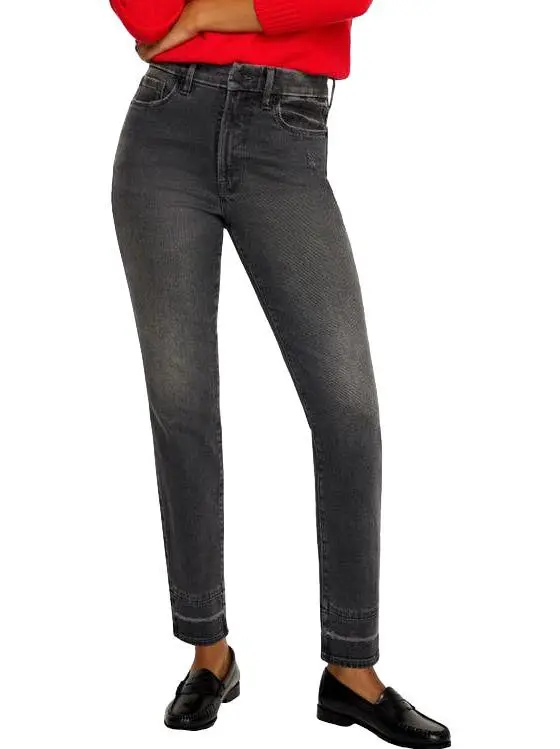 Good American Good Classic Released Hem High Waist Ankle Slim Straight Leg Jeans - Black345
