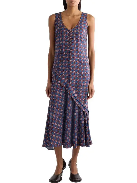 Dries Van Noten Dommy Tie Print Crepe Midi Dress - Blue