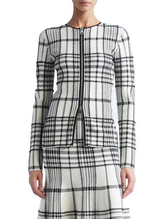 Brandon Maxwell Greer Plaid Jacquard Cardigan - Ivory Plaid