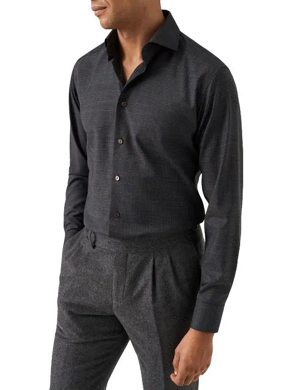 Eton Slim Fit Check Merino Wool Button-up Shirt - Dark Grey