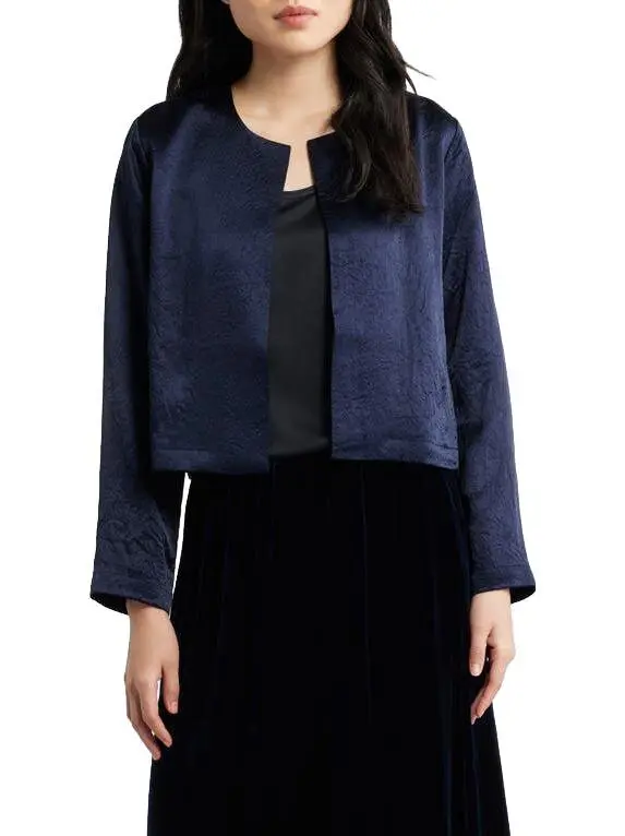 Eileen Fisher Crinkled Satin Crop Jacket - Ink
