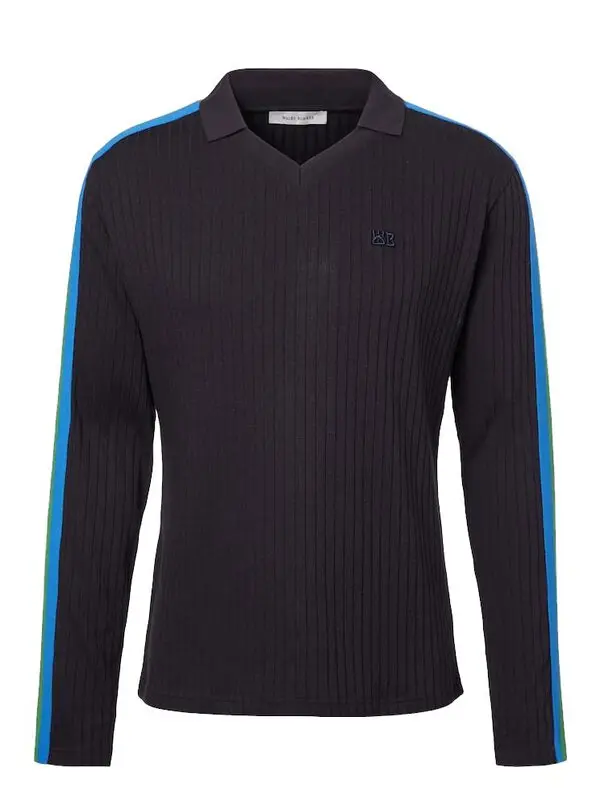 WALES BONNER Ribbed-knit Polo Sweater - Blue