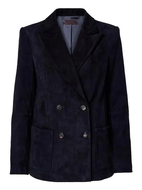 Stouls Suede Double-breasted Blazer - Blue