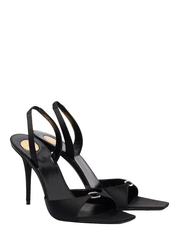 Saint Laurent Daisy 95 Embellished Crêpe Satin Sandals - Black