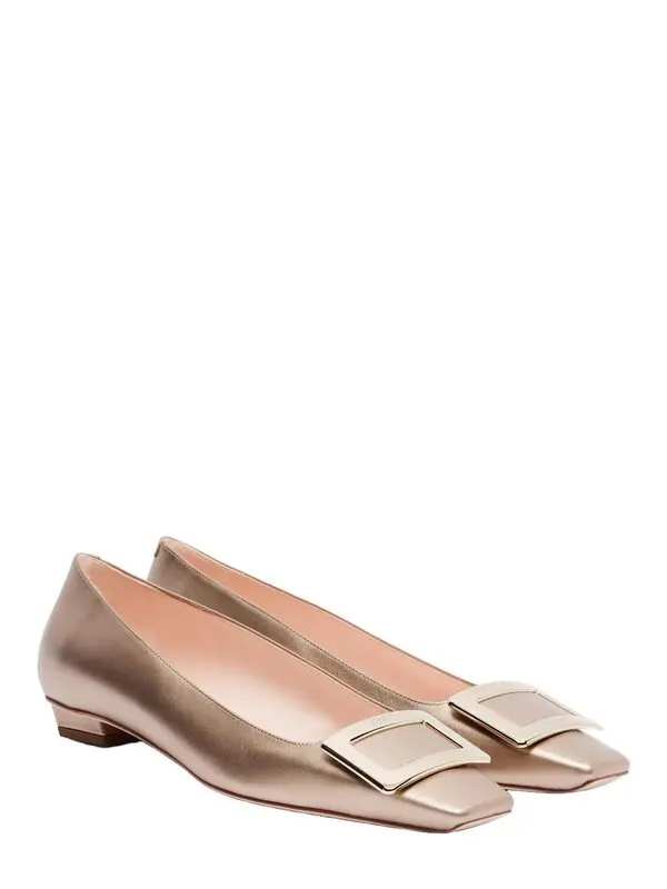 ROGER VIVIER Belle Vivier 25 Leather Ballet Flats - Gold