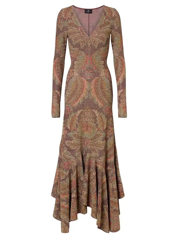 Etro Asymmetric Floral Terry Jersey Gown - Brown
