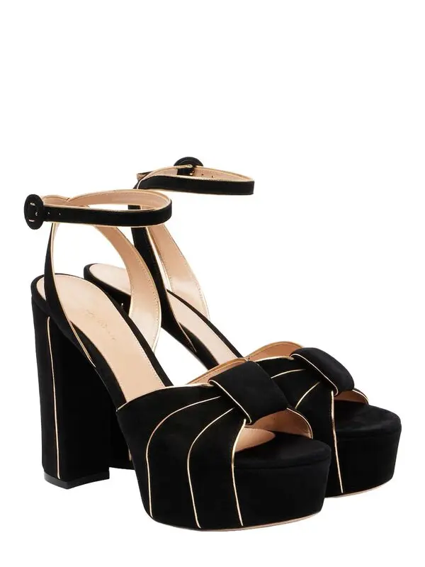 GIANVITO ROSSI 125 Bow-detail Suede Platform Sandals - Black