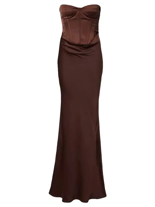Remain Birger Christensen Satin Bustier Gown - Brown