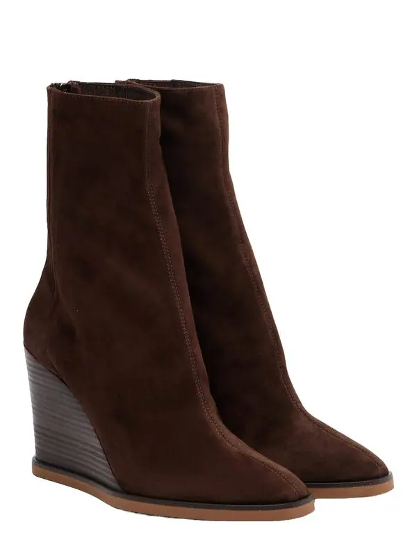 AQUAZZURA Saint Honoré 85 Suede Wedge Ankle Boots - Brown