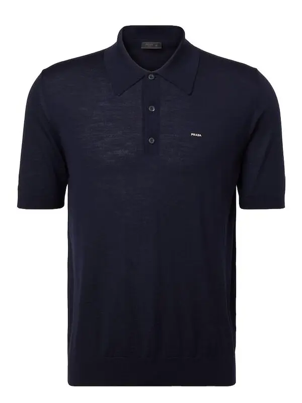 Prada Logo Virgin Wool Polo Shirt - Blue