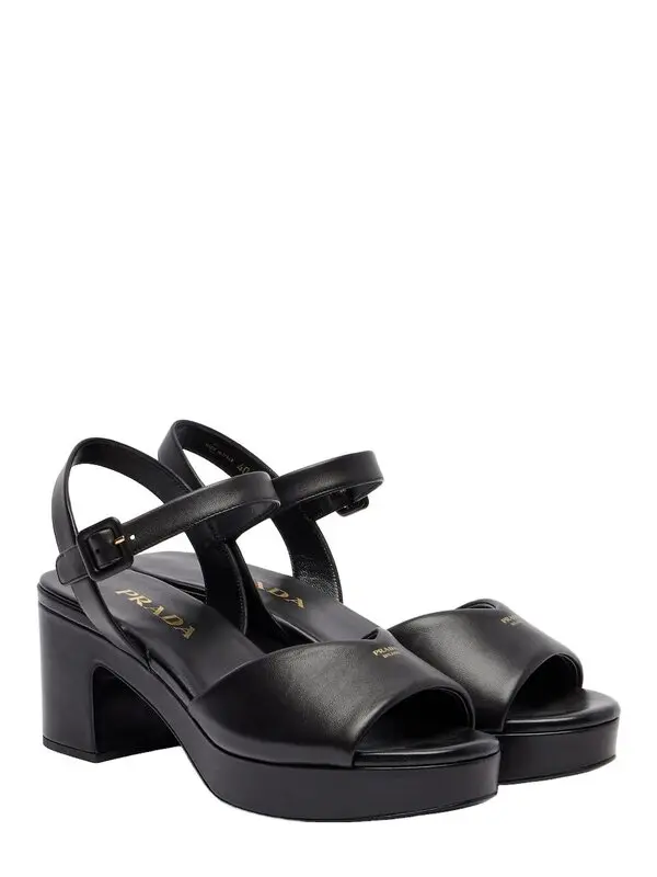 Prada Leather Platform Sandals - Black