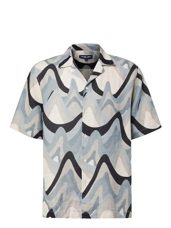 Frescobol Carioca Roberto Printed Linen Bowling Shirt - Blue