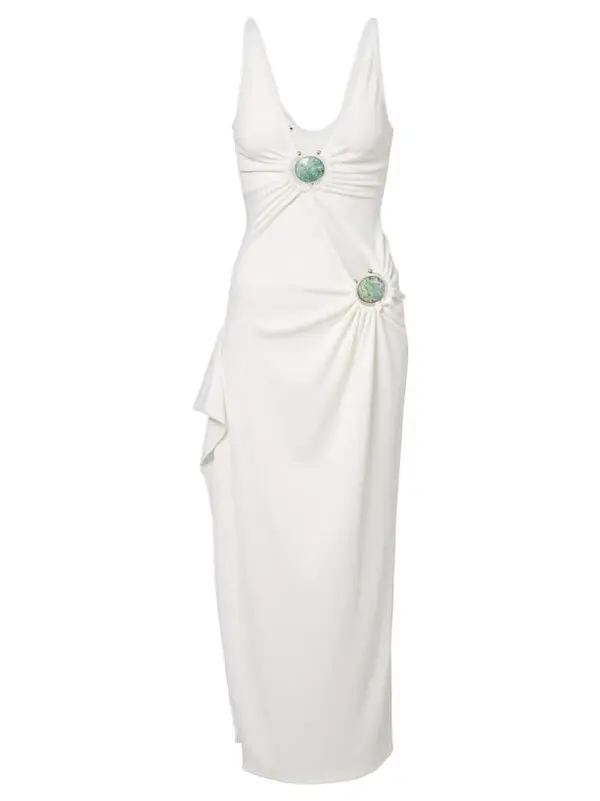 Christopher Esber Mineral Stone Embellished Jersey Maxi Dress - White