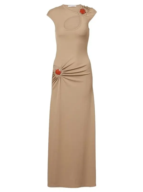 Christopher Esber Mineral Stone Embellished Jersey Maxi Dress - Beige