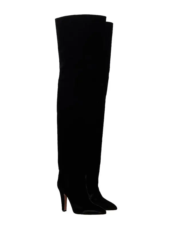 Paris Texas Velvet Elsa Over-the-knee Boots - Black