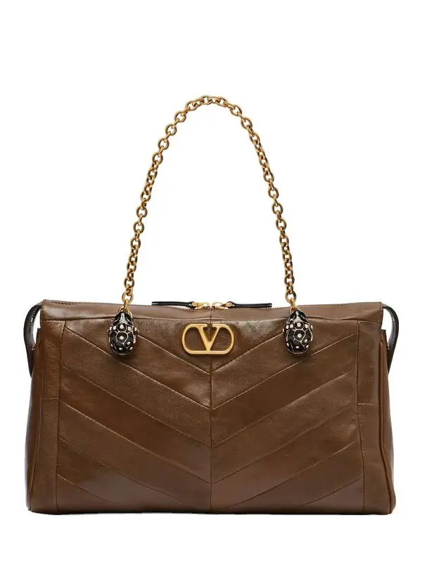 Valentino Garavani Panthea Medium Leather Tote Bag - Brown