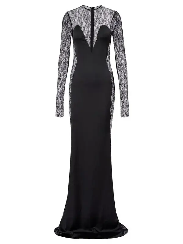 THE NEW ARRIVALS ILKYAZ OZEL Silk Lace Gown - Black