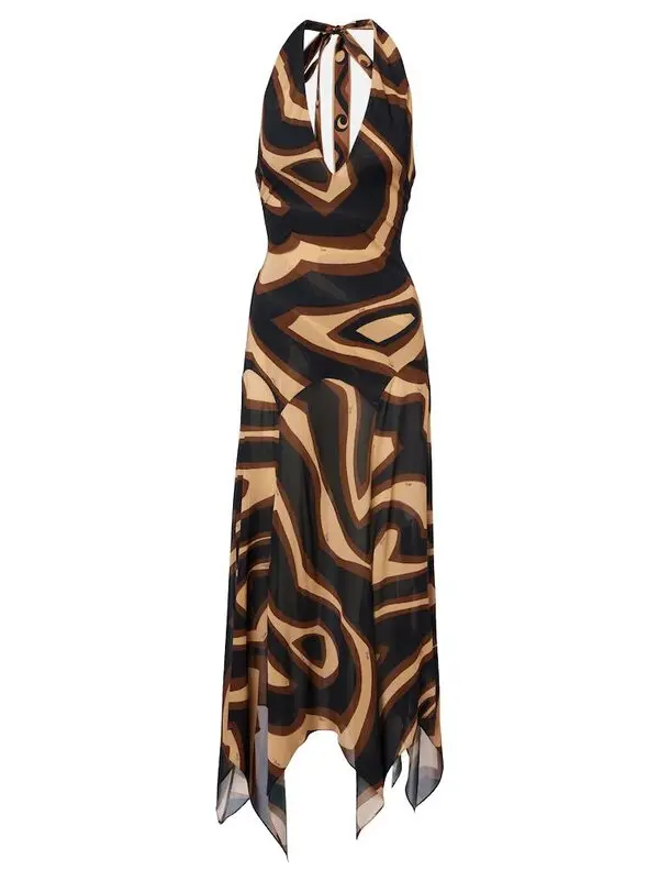 Emilio Pucci Labirinto Muslin Jersey Midi Dress - Brown
