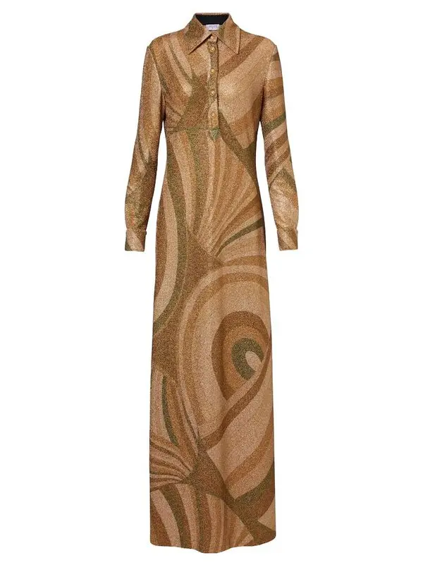 Emilio Pucci Iride Lamé Jersey Shirt Dress - Gold