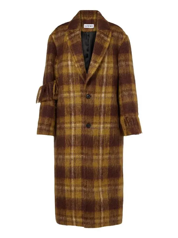 Loewe Checked Fringed Mohair And Wool Coat - Yellow