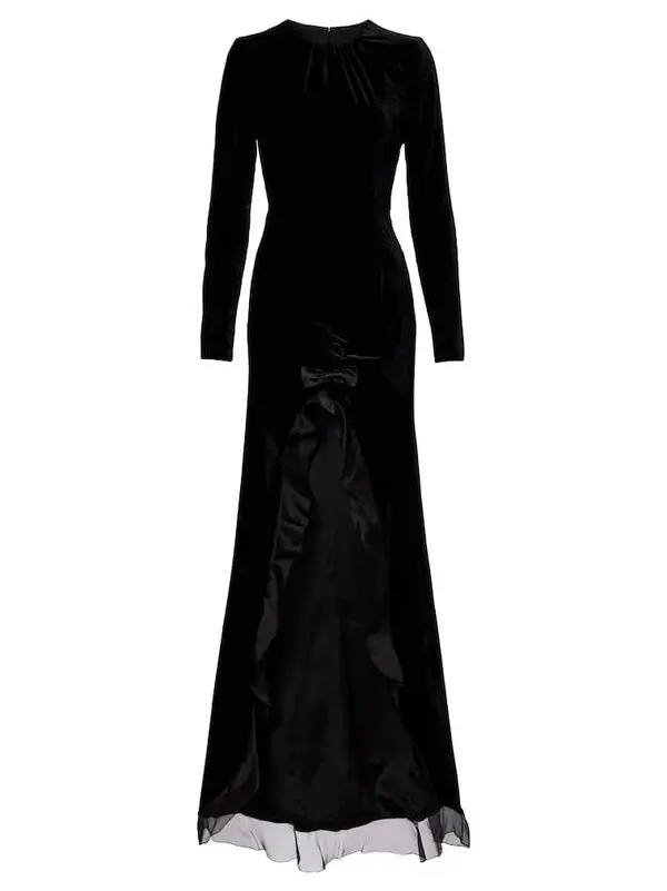Alessandra Rich Ruched Velvet Gown - Black