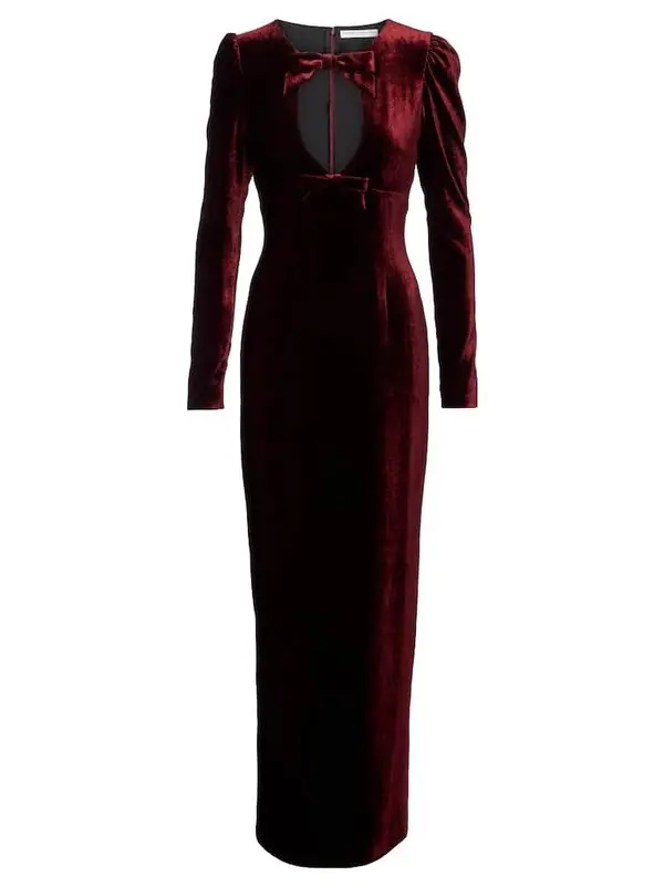 Alessandra Rich Bow-detail Cutout Velvet Gown - Burgundy