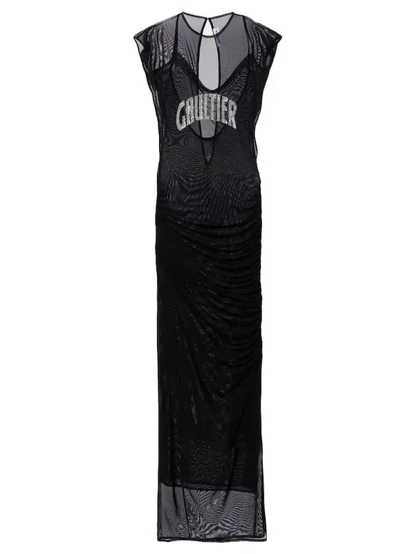 Jean Paul Gaultier Logo Sequined Mesh Maxi Dress - Black