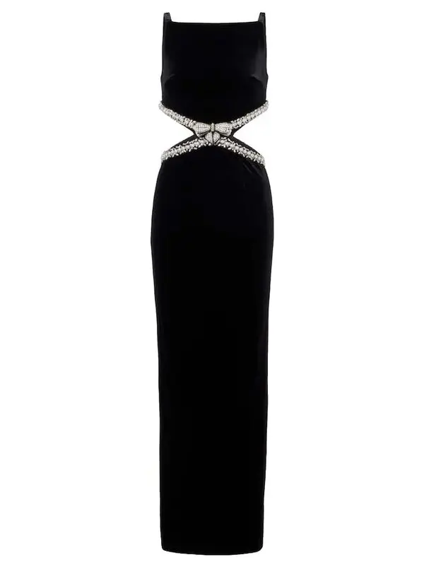 SELF-PORTRAIT Cutout Velvet Maxi Dress - Black