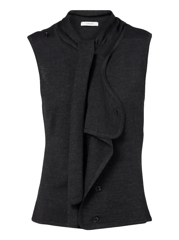 LEMAIRE Wool-blend Vest With Tie Neck - Grey