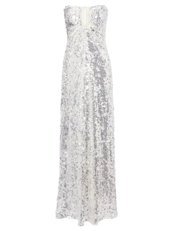Christopher Esber Arched Palm Sequined Gown - Silver