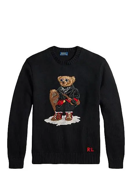 Polo Ralph Lauren Crewneck Bear-intarsia Cotton And Cashmere-blend Jumper - Fa25 Black Holiday Bear