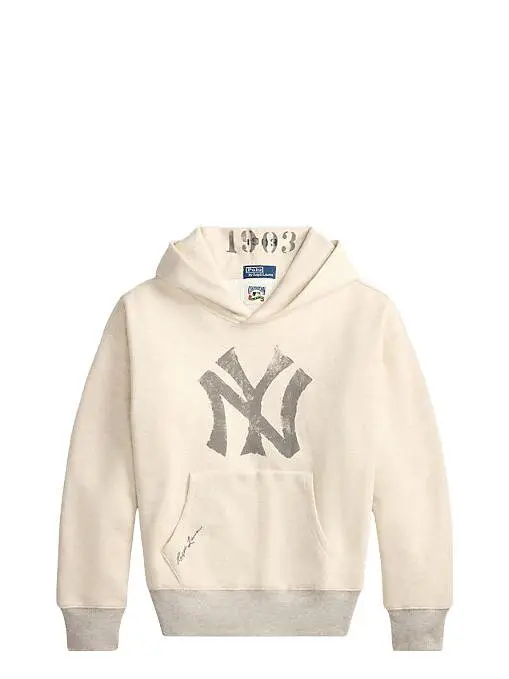 Ralph Lauren Regular-fit Cotton-blend Hoody With Yankees Logo - Chalk /loft Heather