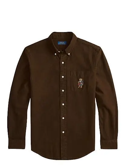 Polo Ralph Lauren Brushed Bear-embroidered Cotton Shirt - Cooper Brown