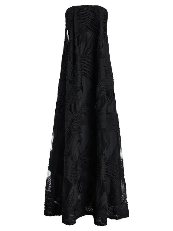 GRETA CONSTANTINE Elma Ribbon-embroidered Organza Gown - Black