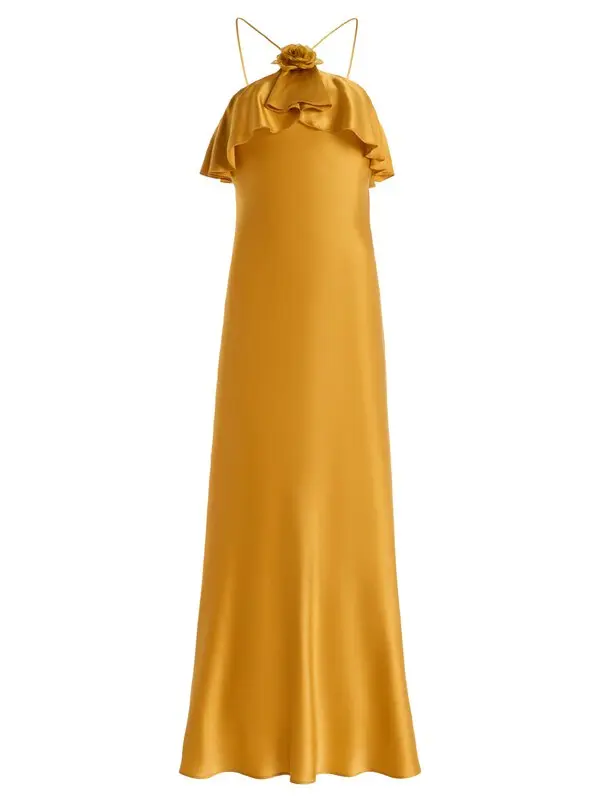 RODARTE Ruffled Halter Slip Dress - Gold