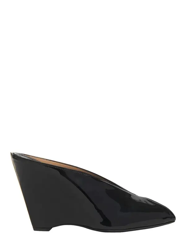 FERRAGAMO Alicia Patent Leather Peep-toe Wedge Mules - Nero