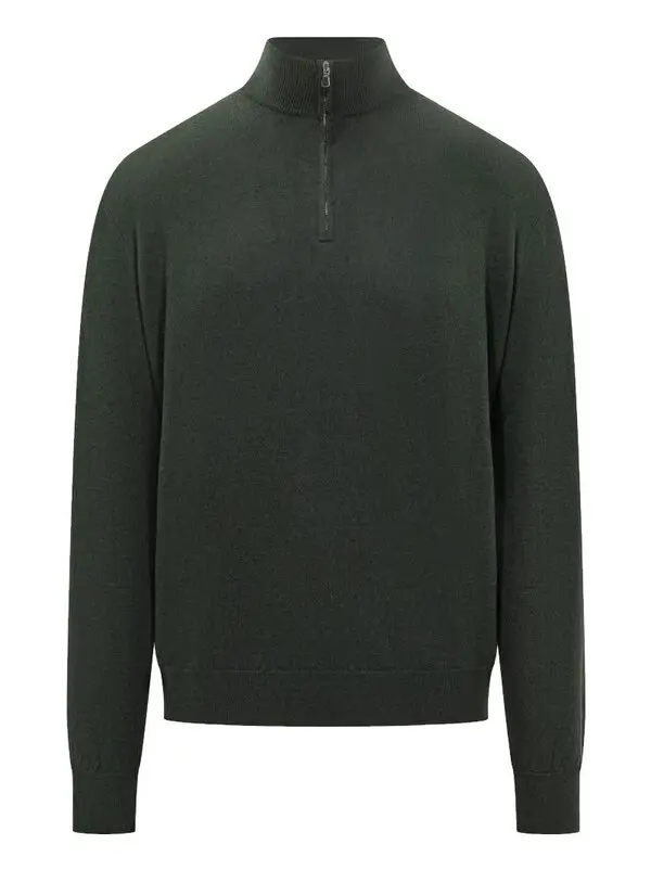 FILIPPO DE LAURENTIIS Wool-cashmere Half Zip Sweater - Green