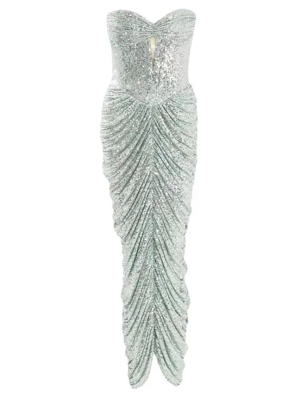 ANA RADU Sequin-embellished Ruched Midi Dress - Silver