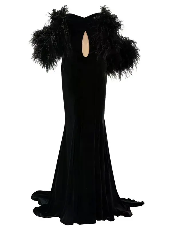ANA RADU Feather-embellished Maxi Dress - Black