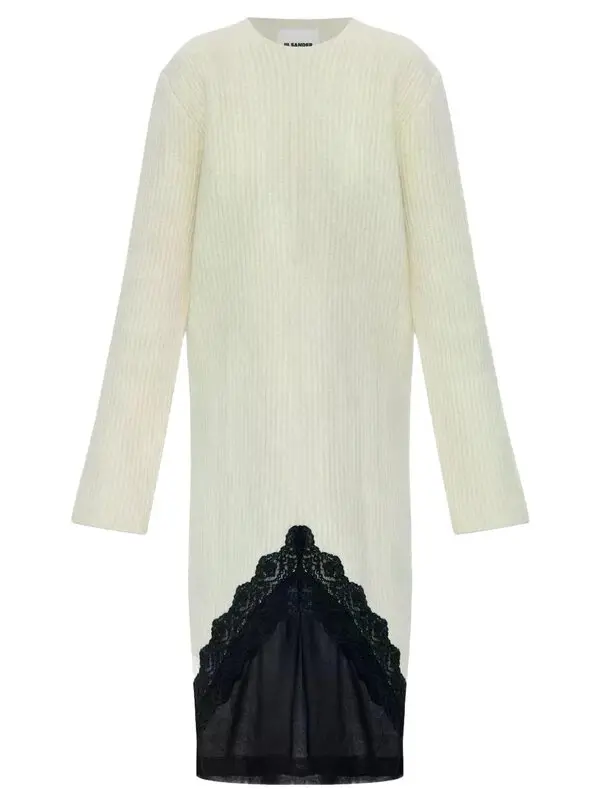 JIL SANDER Lace-panel Midi Dress - Neutrals