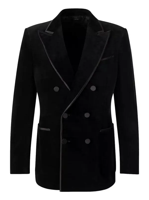 TOM FORD Double-breasted Peak Lapel Blazer - Black