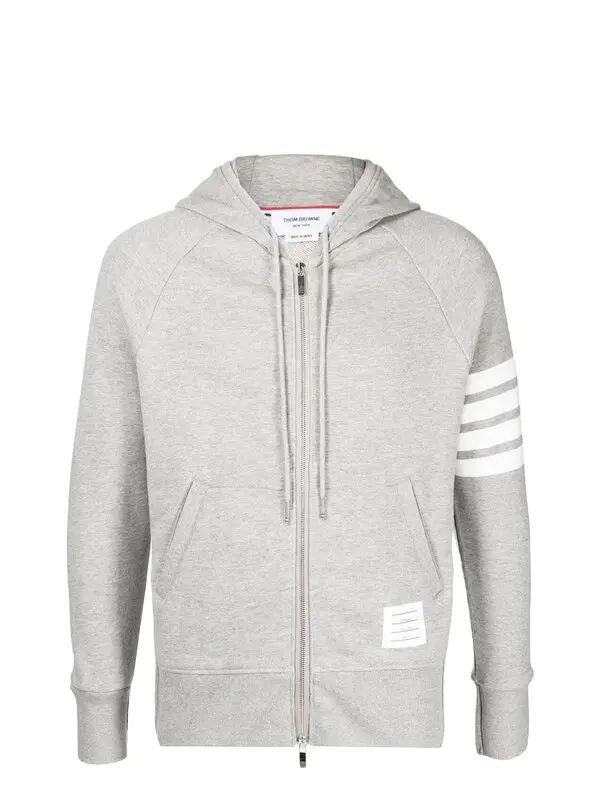 Thom Browne Classic Full Zip Hoodie With 4-bar Detailing - Grey