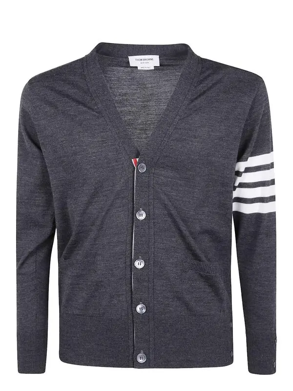 Thom Browne Classic V-neck Fine Merino Wool Cardigan With 4-bar Stripes - Grey