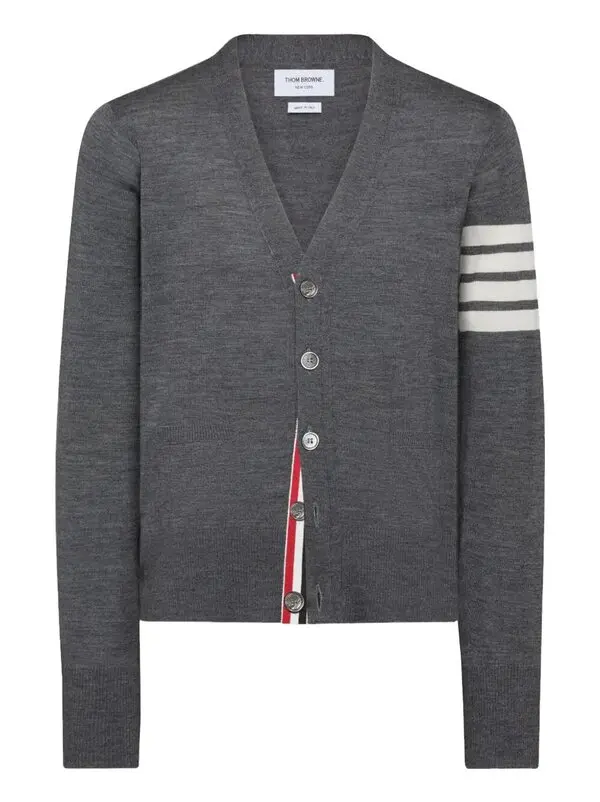 Thom Browne Classic V-neck Merino Wool Cardigan With 4-bar Stripes - Grey
