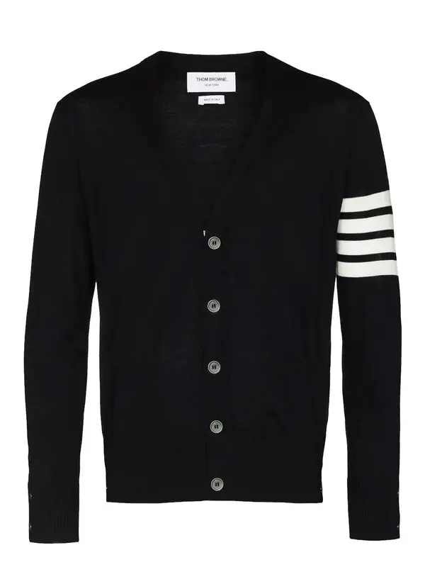 Thom Browne Classic V-neck Merino Wool Cardigan With 4-bar Stripes - Blue