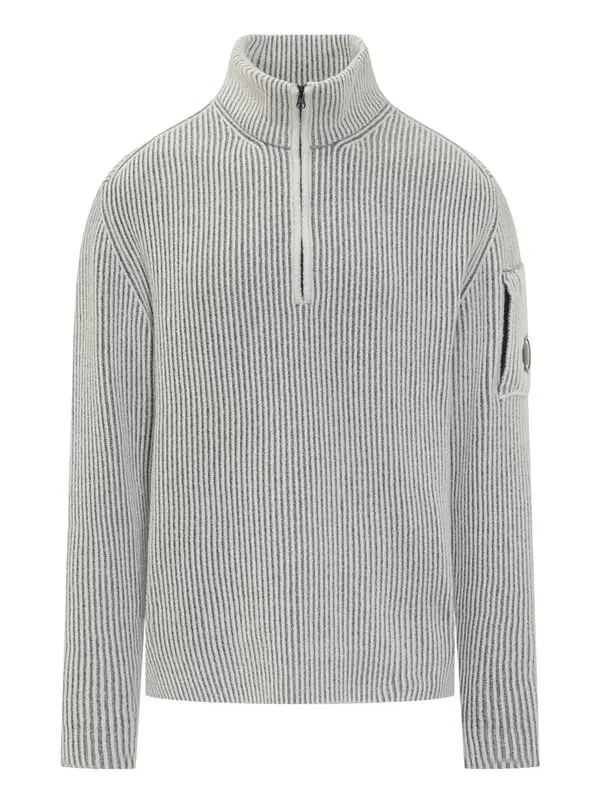 C.P. COMPANY Ribbed Knit Half-zip Sweater With Lens Pocket - White